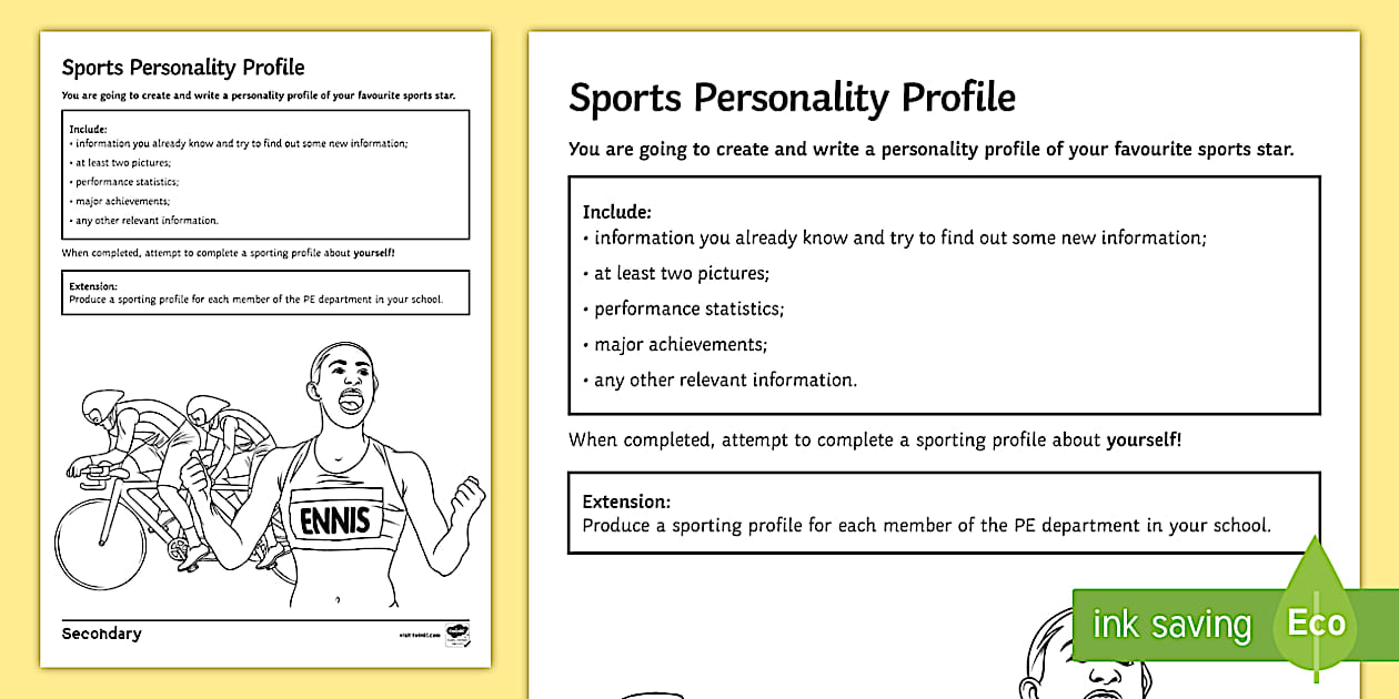 PE Cover Lesson - Sport Personality Profile Worksheet / Worksheet