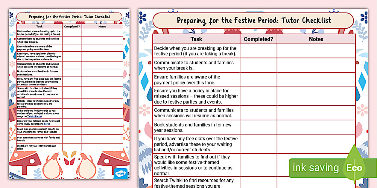 Preparing for the Festive Period: Tutor Checklist - Twinkl