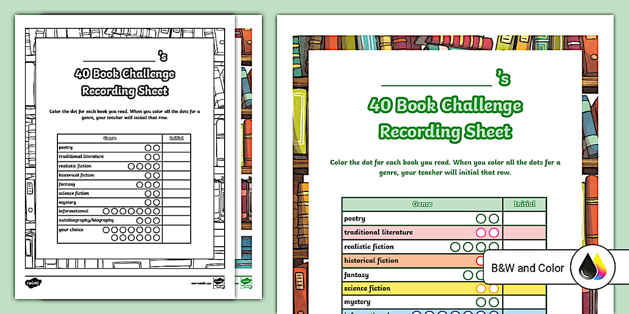 40 Book Challenge Recording Sheet | Reading | Twinkl USA