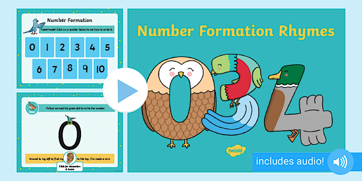Bird Number Formation Rhymes Audio PowerPoint (teacher made)