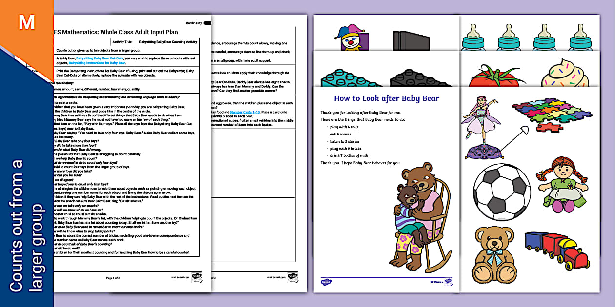 EYFS Maths Babysitting Baby Bear Counting Activity Whole Class Adult Input