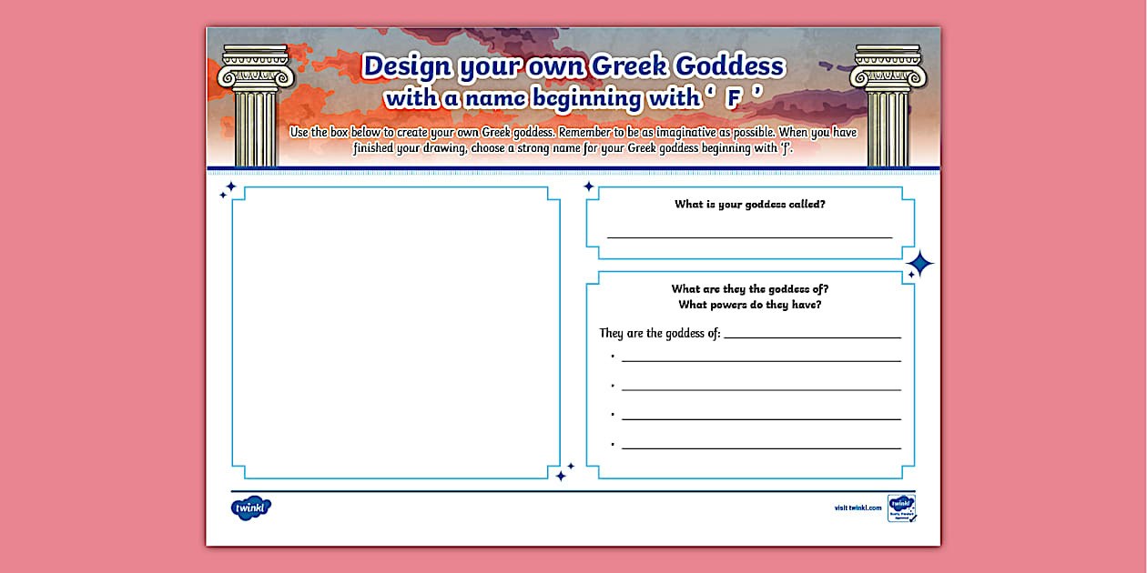Design a Greek Goddess Beginning with F Worksheet - Twinkl