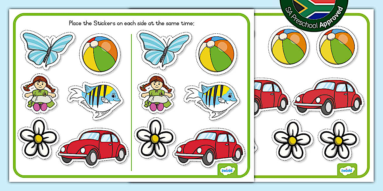 Preschool: Bilateral: Sticker Activity Sheet - Twinkl