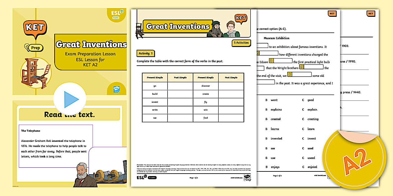 A2 Key (KET) - Prep Lesson (Great Inventions) on Twinkl