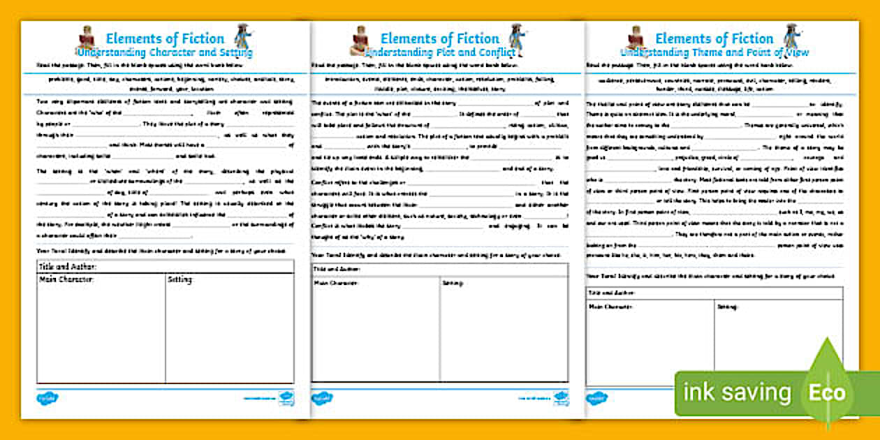 Elements of Fiction Worksheet Pack - Primary Resources