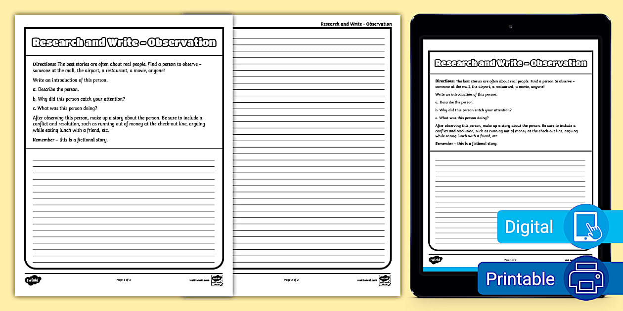 Research and Write Observation for 6th-8th Grade - Twinkl