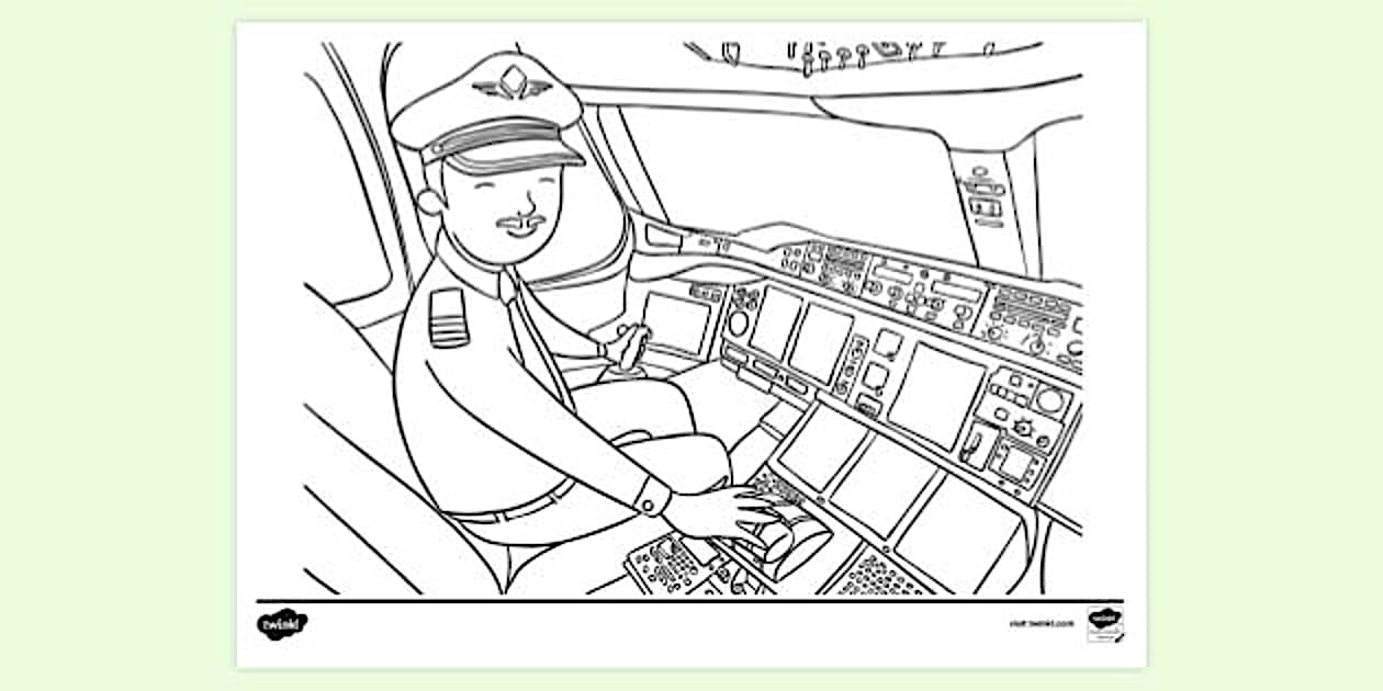Pilot in Aircraft Cockpit Colouring Sheet | Colouring Sheets