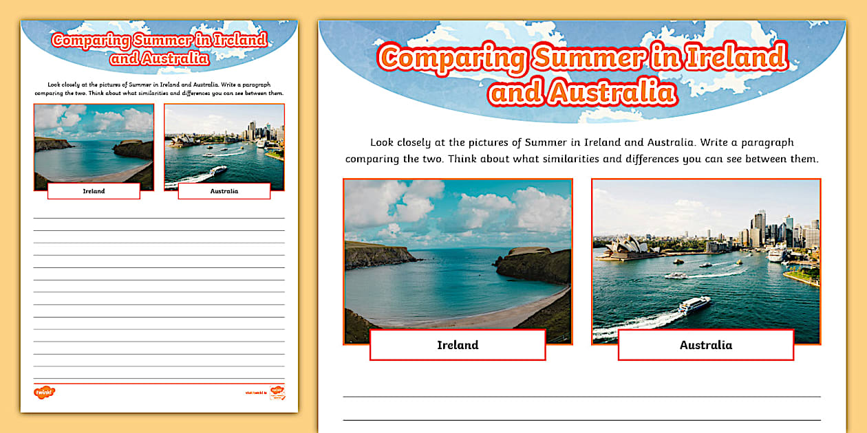 Comparing Summer in Ireland to Australia Worksheet - Twinkl
