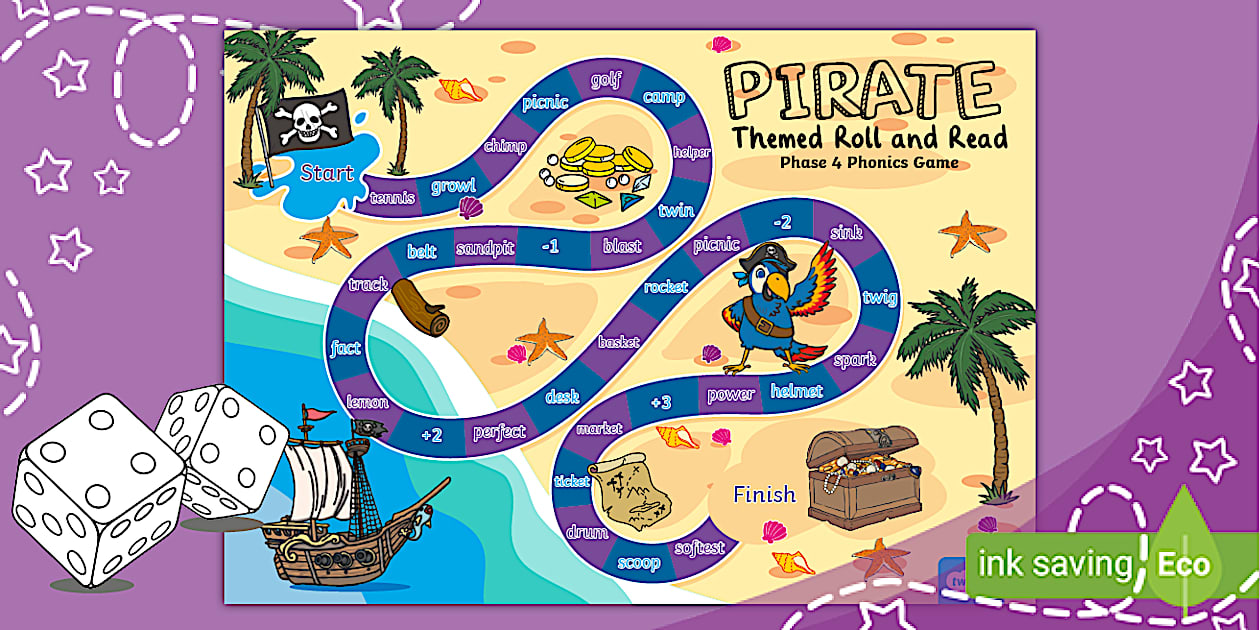 Pirate-Themed Roll and Read: Phase 4 Phonics Game - Twinkl
