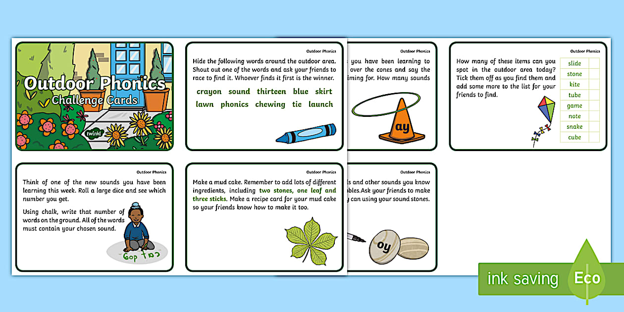 Outdoor Phonics Games - Challenge Cards - Phase 5 - Twinkl