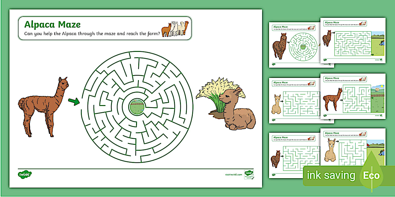 Alpaca Maze Activity Worksheets (teacher made) - Twinkl