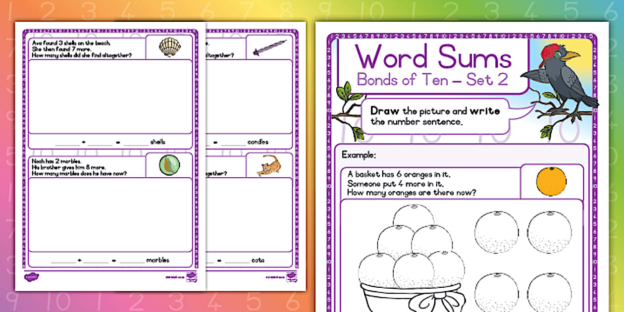 Grade R Word Problems: Addition Bonds of Ten - Sheet 2