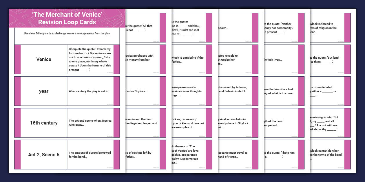 'The Merchant of Venice' Revision Loop Cards (teacher made)
