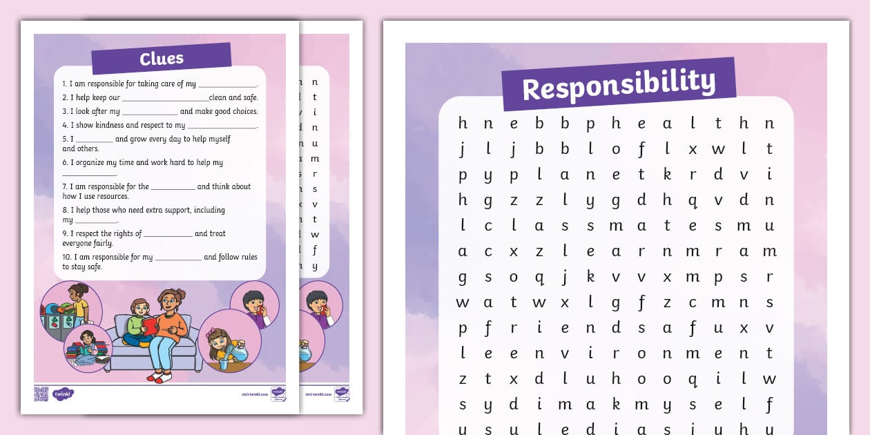 Values Word Search - Responsibility (teacher made) - Twinkl