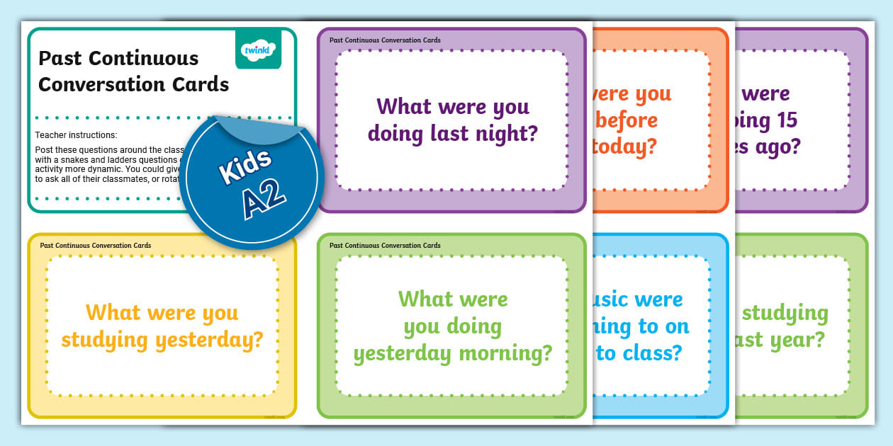 Editable ESL Past Continuous Conversation Cards [Kids, A2]