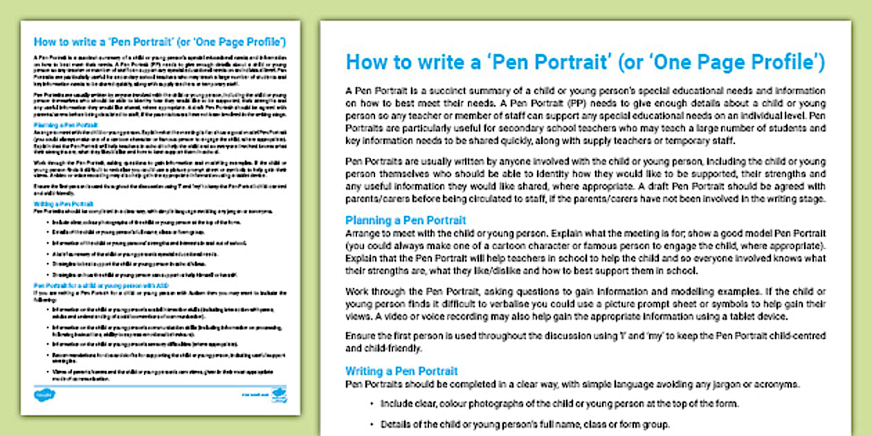 How to write a Pen Portrait - One Page Profile Guidance Sheet