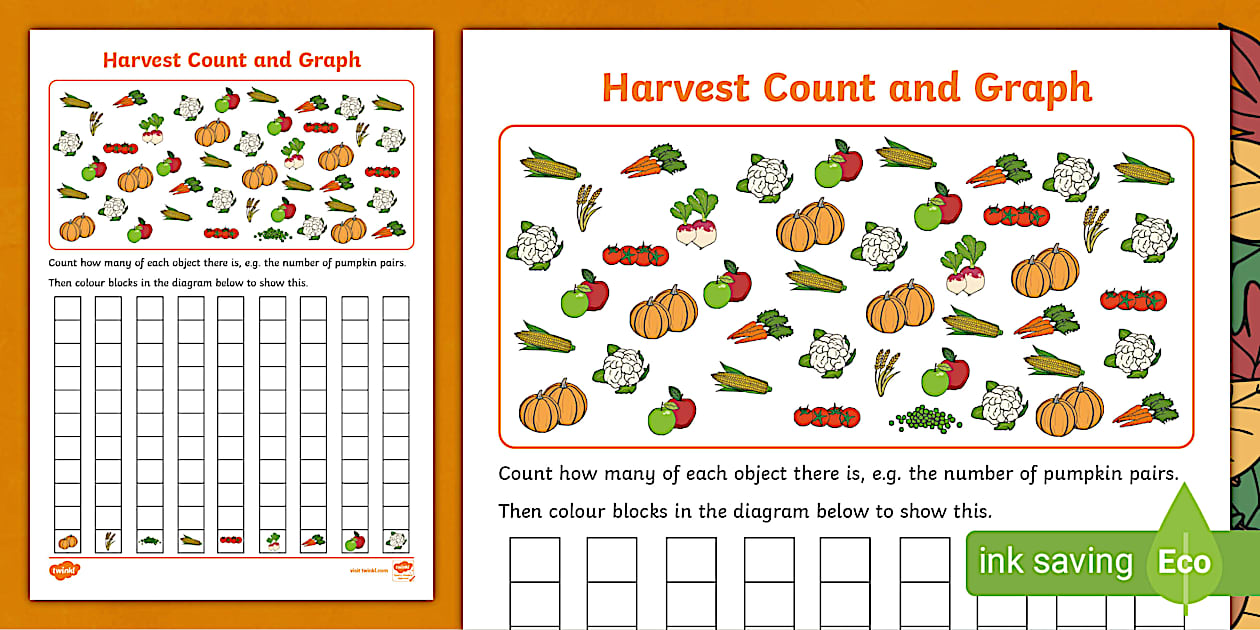 👉 Harvest Count and Graph Worksheet (teacher made)