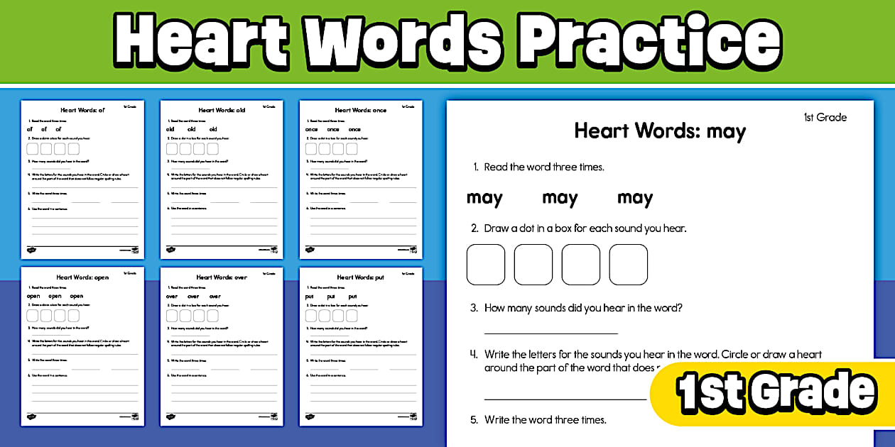 First Grade Heart Words Practice Worksheets Set 2