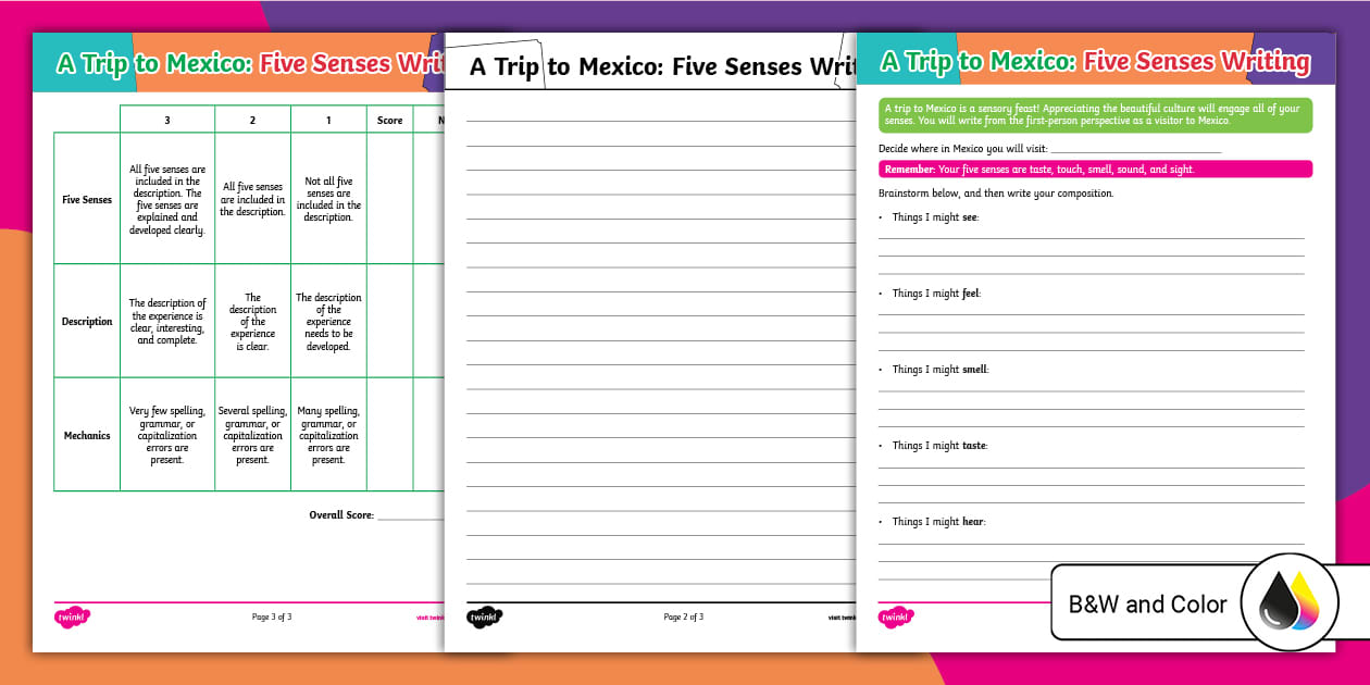 A Trip to Mexico: Five Senses Writing Activity and Rubric