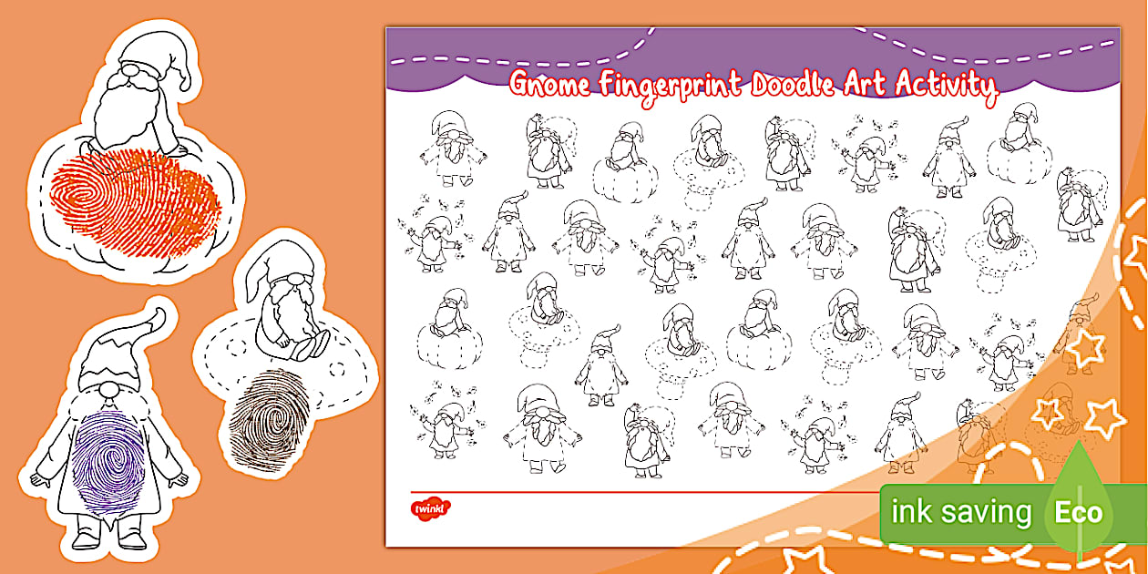 Autumn Gnomes Fingerprint Doodle Art Activity (teacher made)