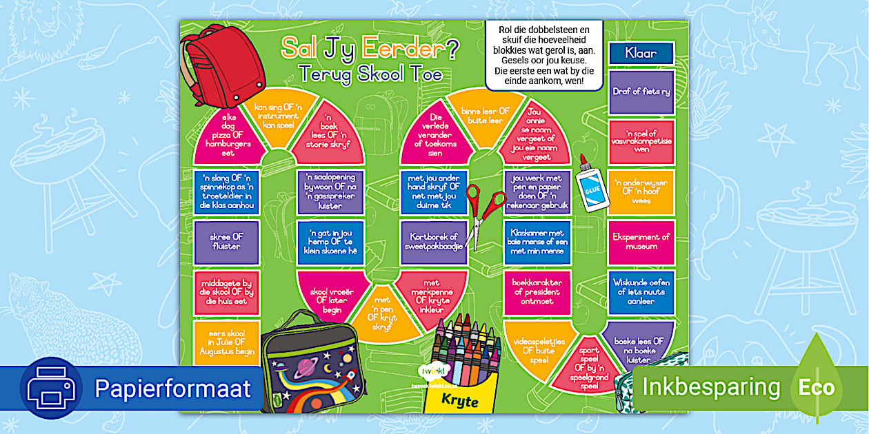 Sal jy Eerder? Eerste Dag Terug by die Skool Speletjie