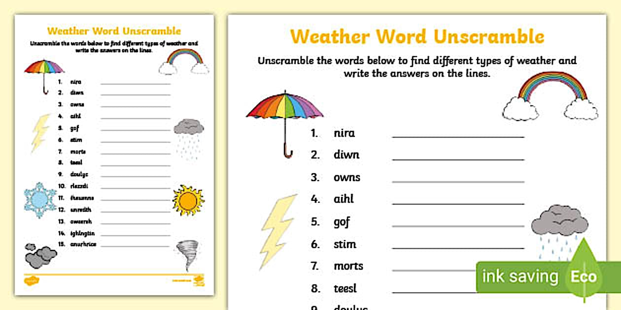 Weather Word Unscramble - Primary Resources (teacher made)