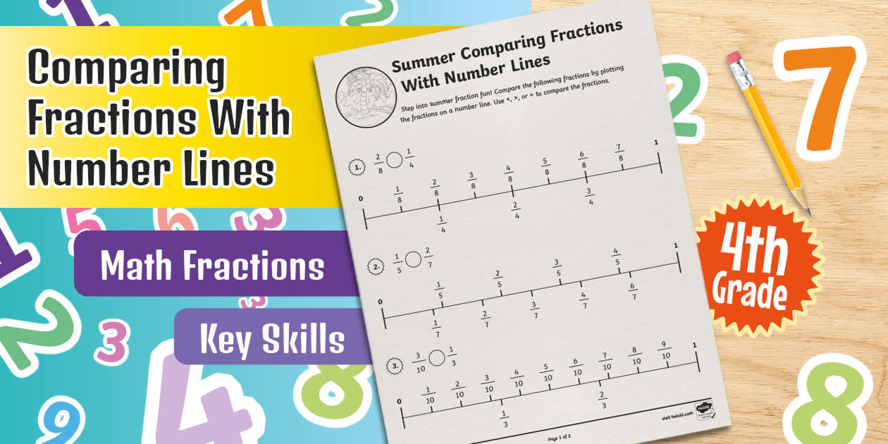 Fourth Grade Summer Comparing Fractions With Number Lines
