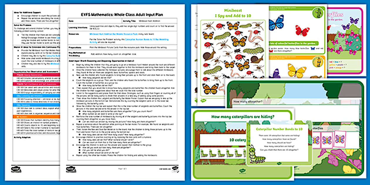 EYFS Maths: Minibeast Hunt Addition Whole Class Adult Input Plan and ...