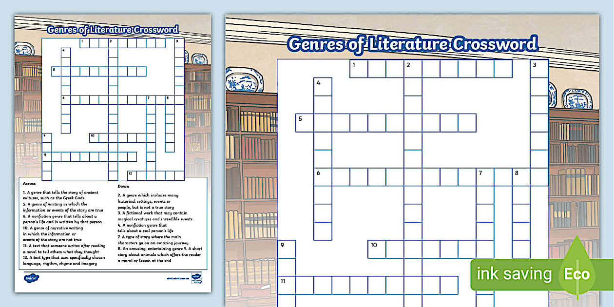 Genres of Literature Crossword (teacher made) - Twinkl