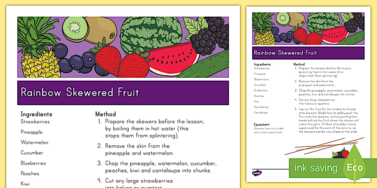 Rainbow Skewered Fruit Recipe Activity (teacher made)