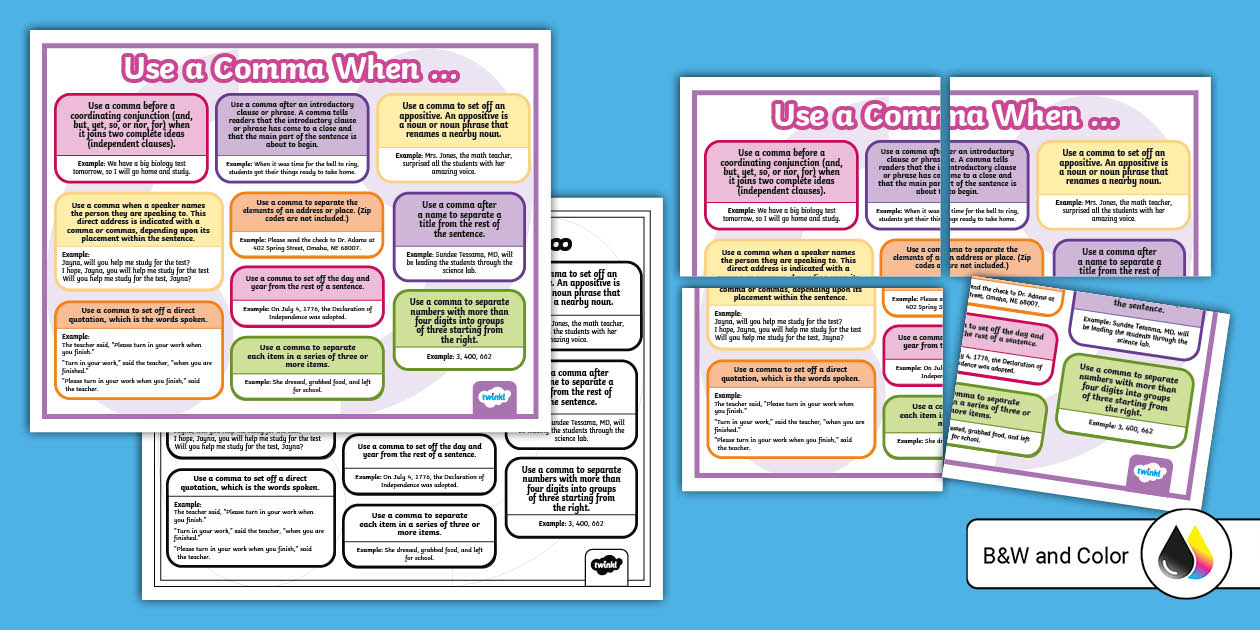 Eighth Grade Use a Comma When… Poster (teacher made)