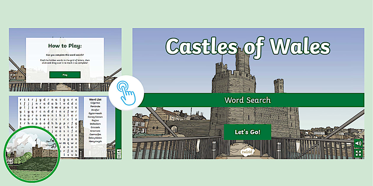 Castles of Wales: Interactive Wordsearch (teacher made)