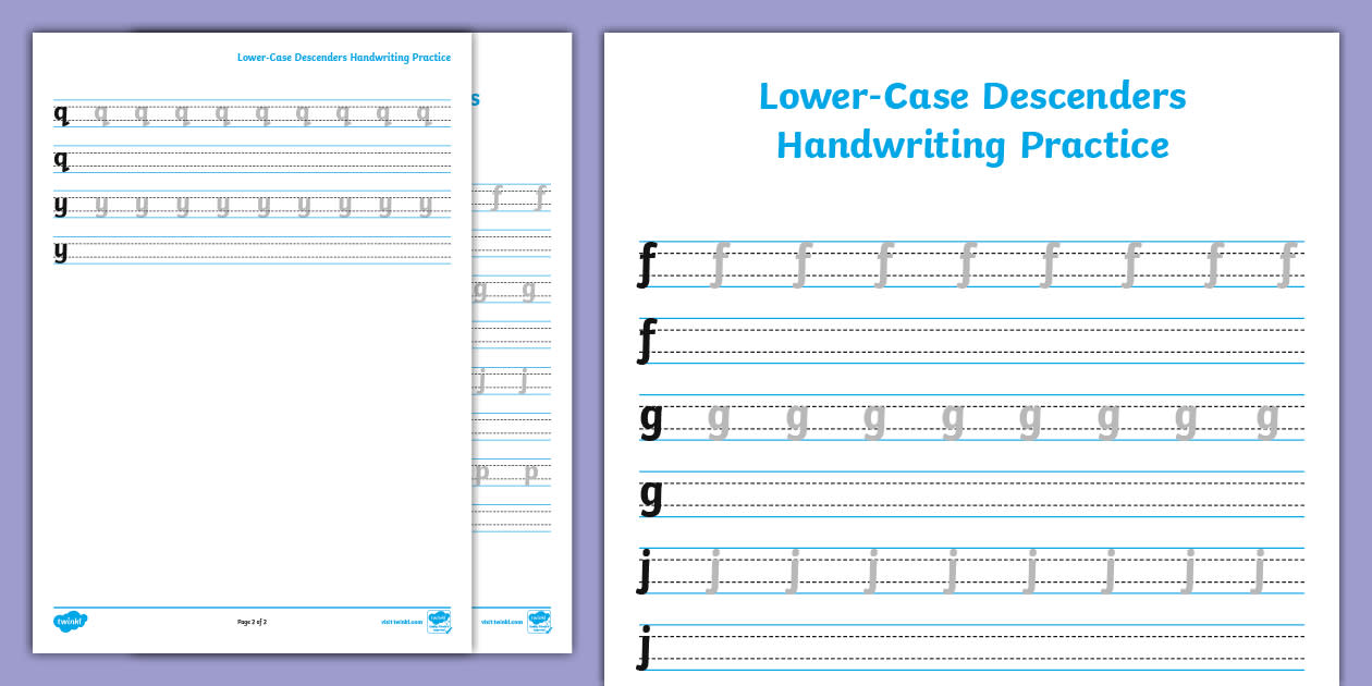 Lower-Case Descenders Handwriting Practice Worksheets