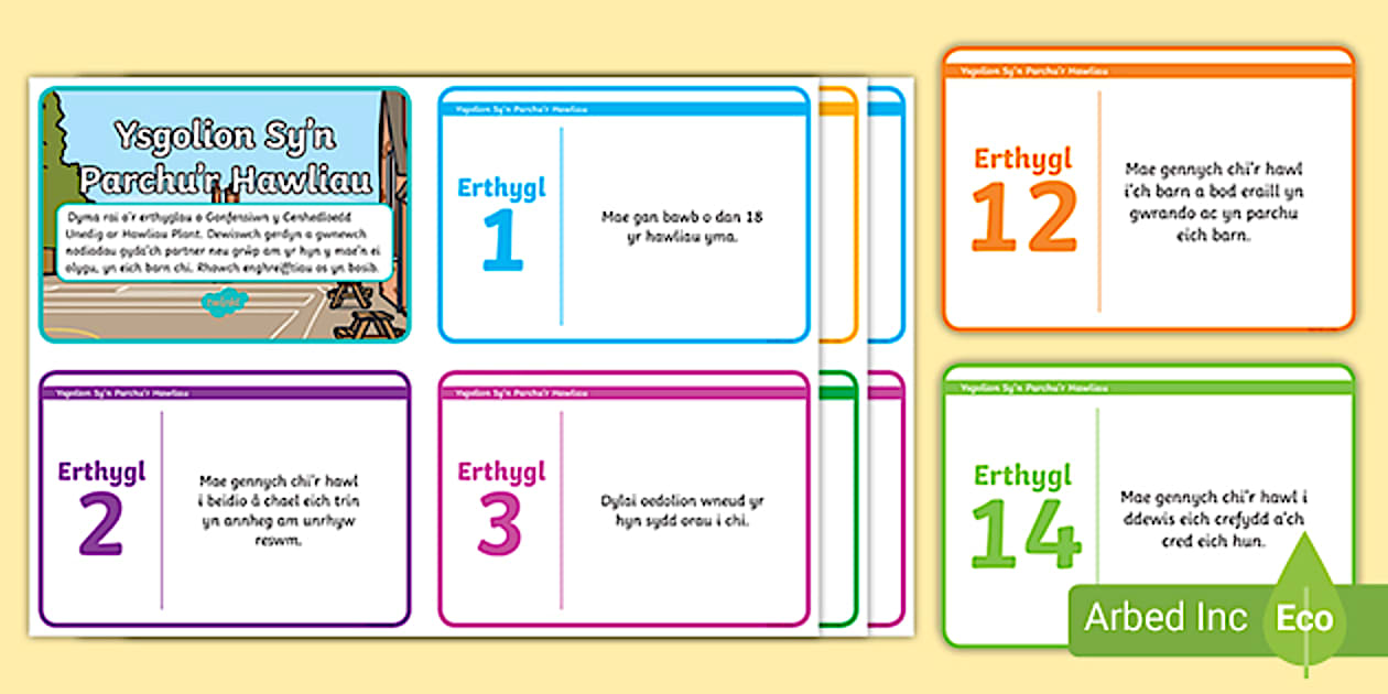 Cardiau Her Ysgol Sy'n Parchu Hawliau