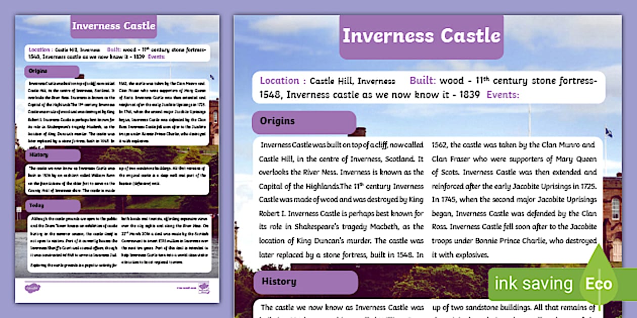 Inverness Castle Information Sheet - Twinkl