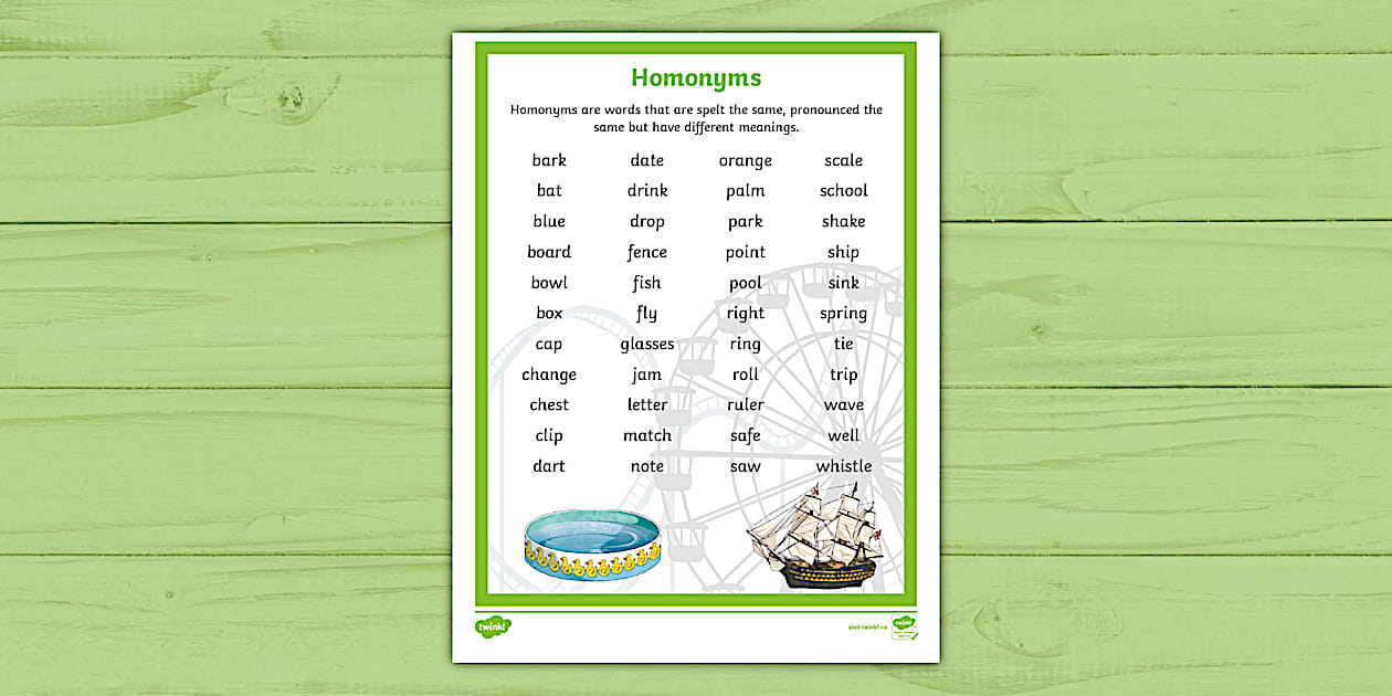 Multiple Meaning Words List I Homonyms | Twinkl CA - Twinkl