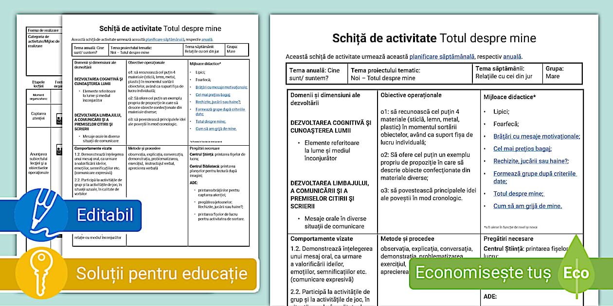 Totul despre mine – Schiță de activitate grupa mare