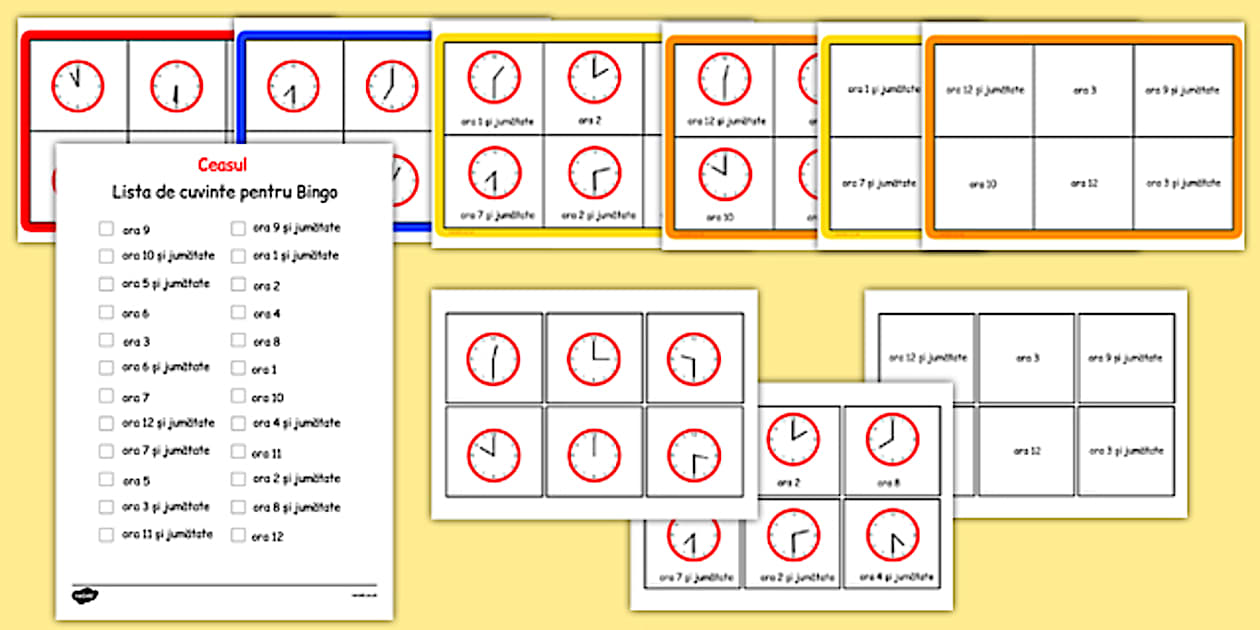 Citim ceasul la ora fixa și la jumătate de oră - Bingo