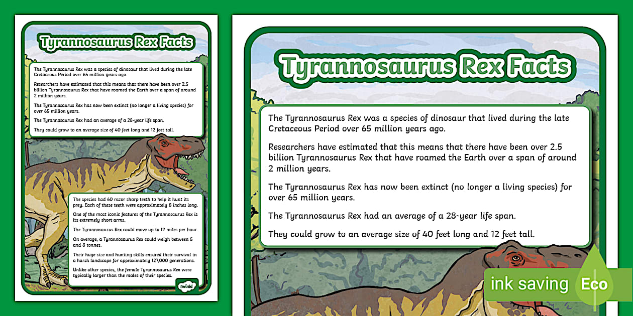 Tyrannosaurus Rex Facts Display Poster - Twinkl