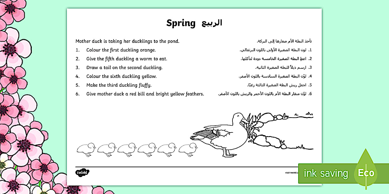 Spring Colouring Worksheet Arabic/English