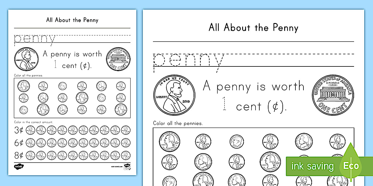 Printable Penny Worksheet for Kindergarten | Twinkl USA