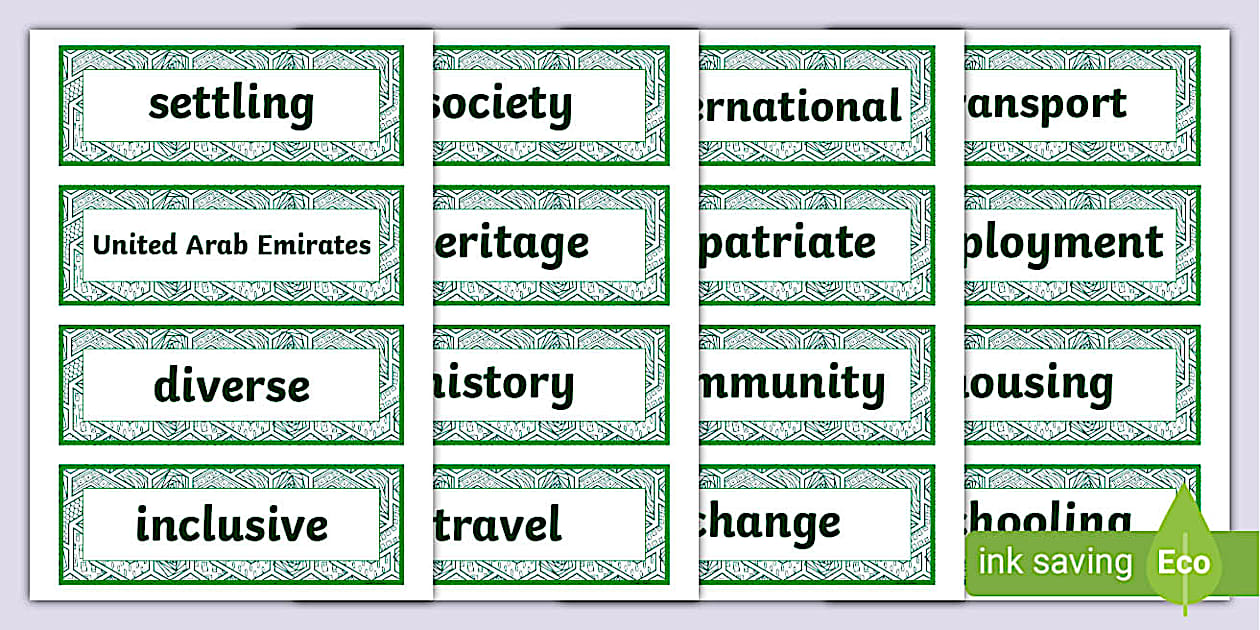 Settling in the UAE - word cards