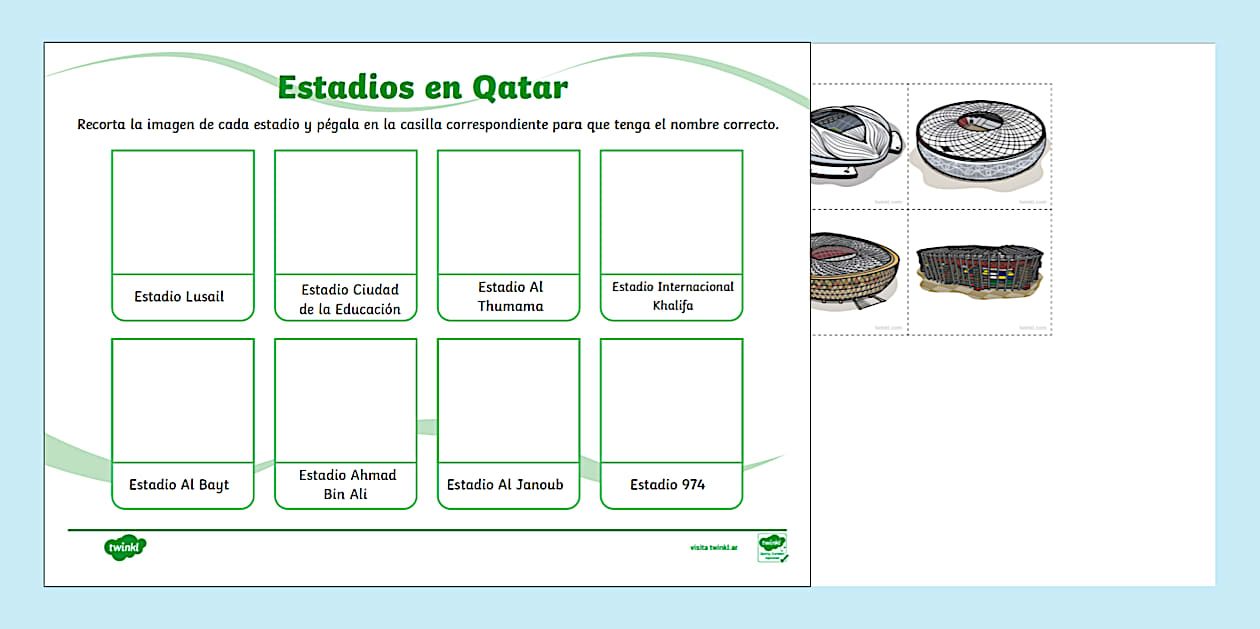 Hoja de actividad: estadios de Qatar (cortar y pegar)- Guía de trabajo