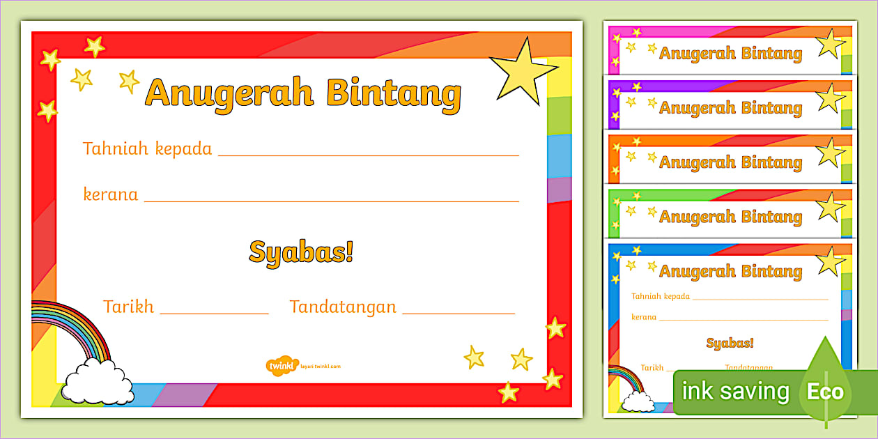 Template Sijil Digital Comel - Sijil Anugerah Bintang