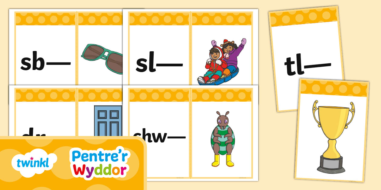 Cardiau Fflach 3: Cytseiniaid Clwm ar Ddiwedd Gair - Twinkl