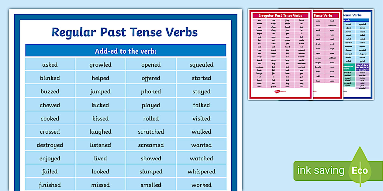 Past Tense Regular & Irregular Verbs List Printable Resource
