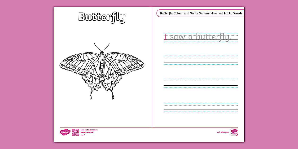 Summer Butterfly Colour and Write Tricky Words - Twinkl
