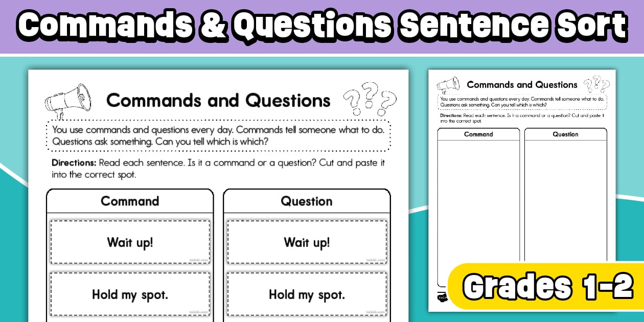 Commands and Questions Sentence Cut and Paste Sort