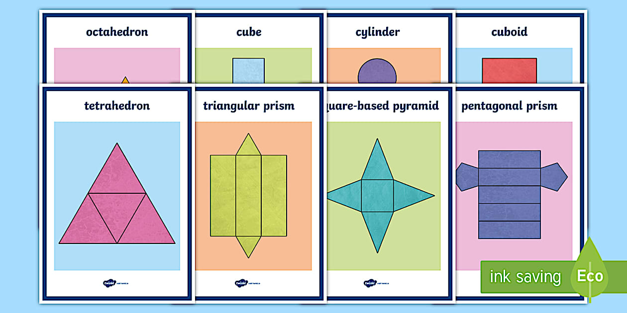 Nets of 3D Shapes Display Posters (Teacher-Made) - Twinkl
