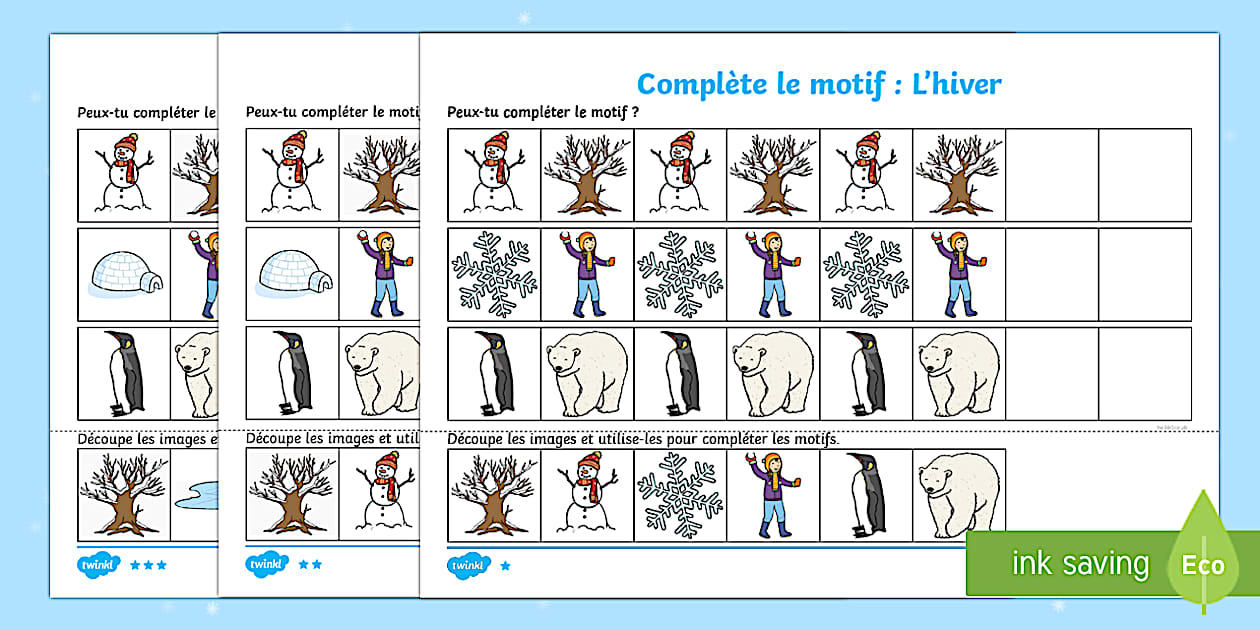 Feuille d'activités : Motifs à compléter - L'hiver-French